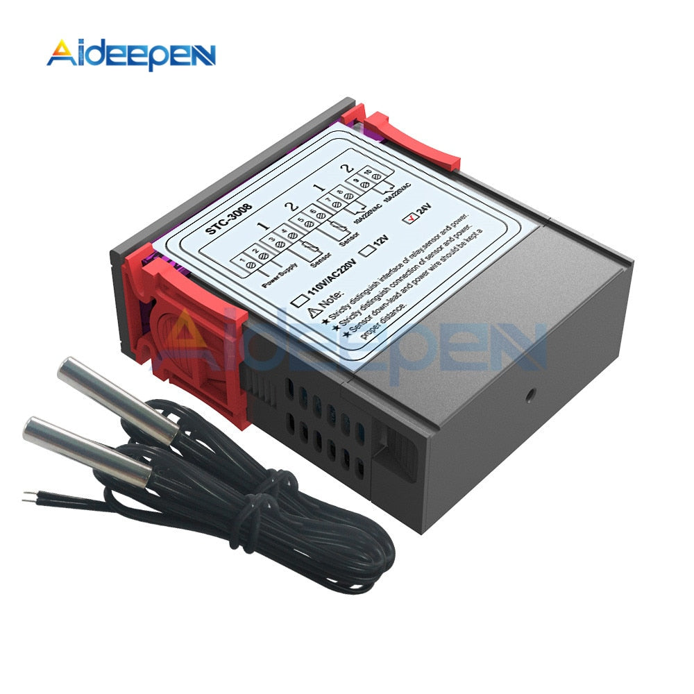 STC 3008 Dual Digital Temperature Controller Two Relay Output Thermost – Aideepen