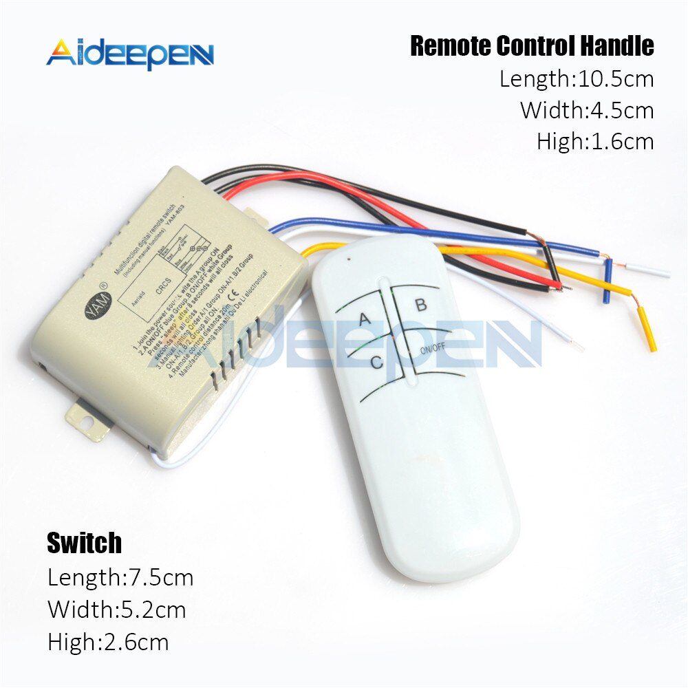 1/2/3 Ways ON/OFF 220V Lamp Light Digital Wireless Wall Remote Control ...