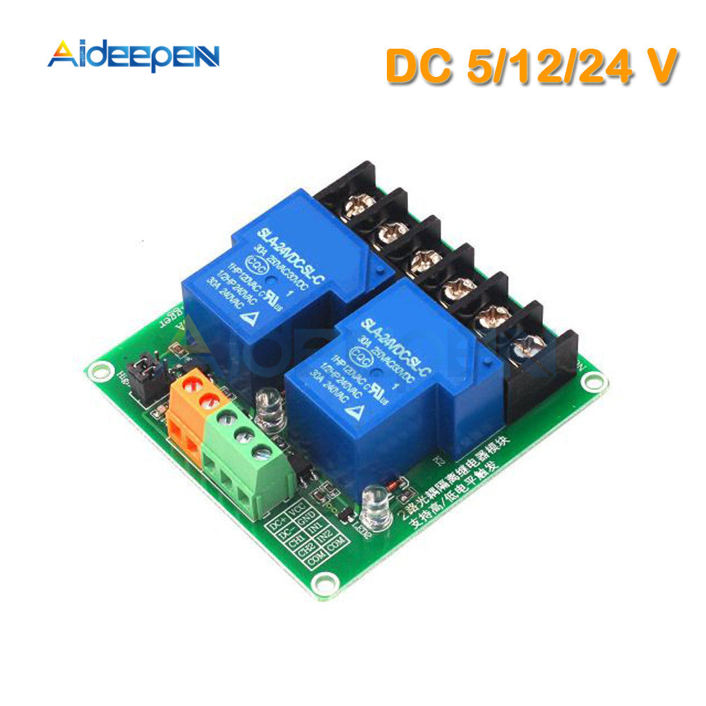 2 Channel DC 5V 12V 24V Relay 30A Optocoupler Isolation Module High an ...