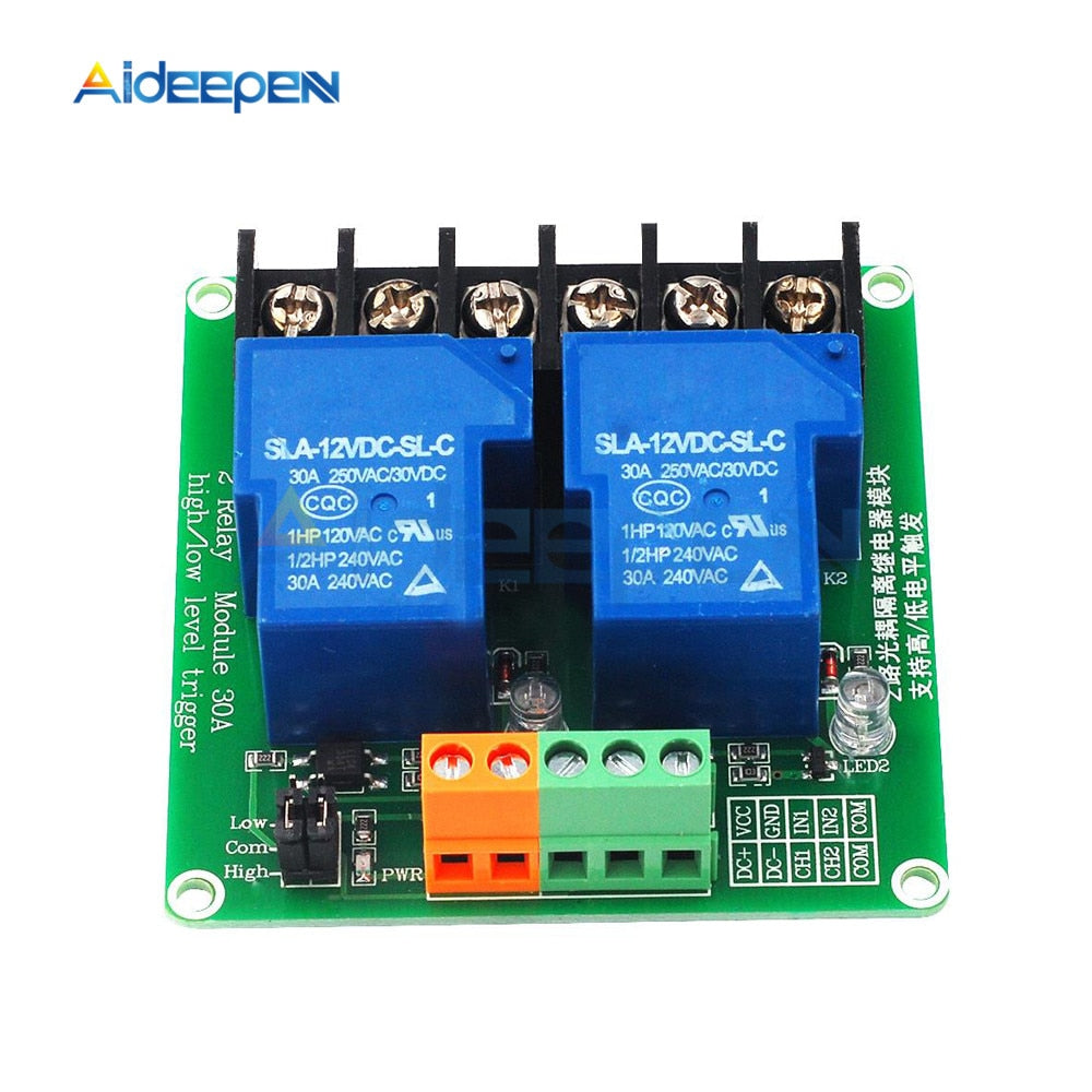 2 Channel DC 5V 12V 24V Relay 30A Optocoupler Isolation Module High an ...