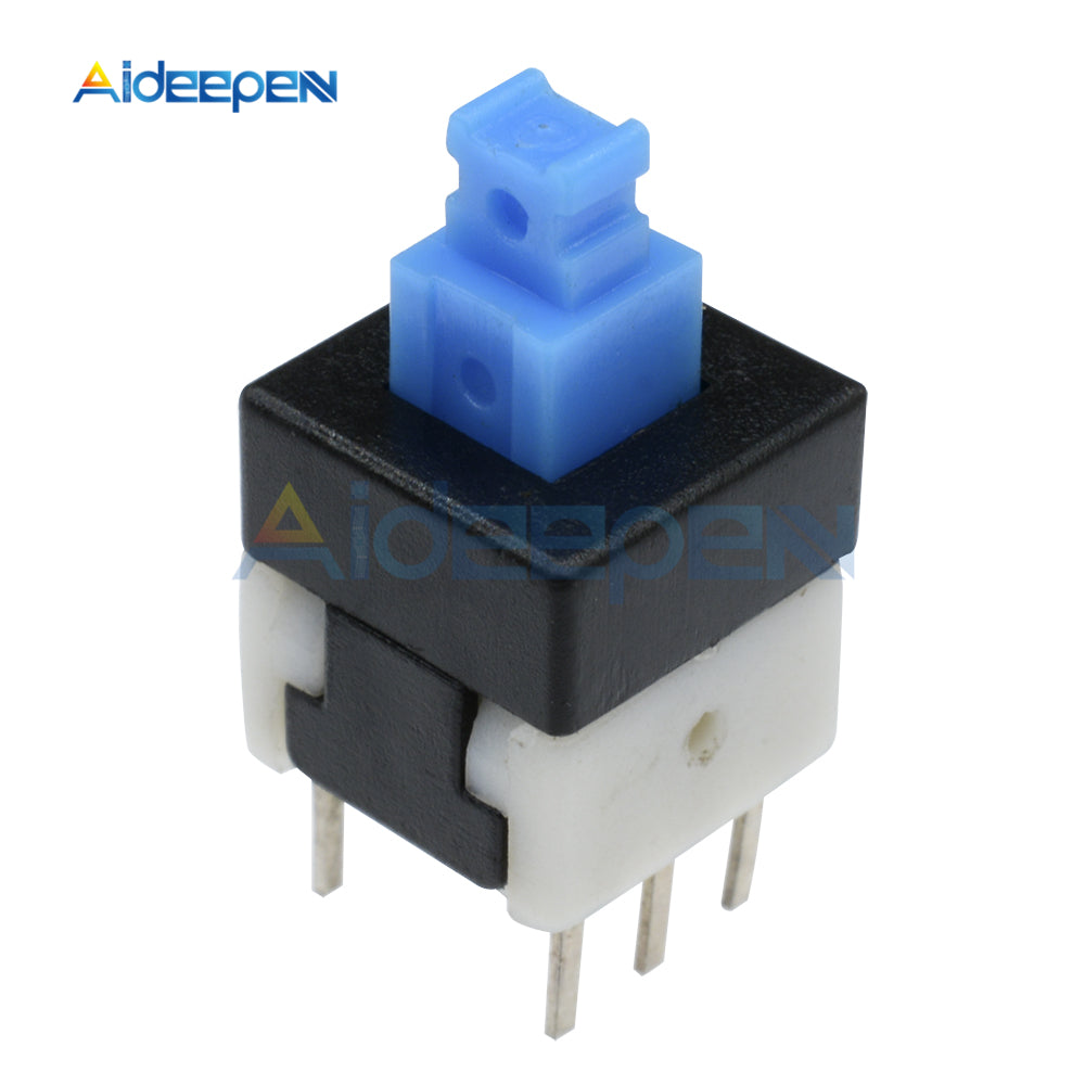 20Pcs Square 8x8mm 6 Pin DPDT Mini Push Button Blue Cap Self locking S ...