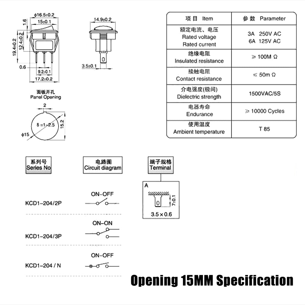 5PCS KCD1 Small Round Rocker Switch Diameter 15MM Seesaw Power Boat Sw ...