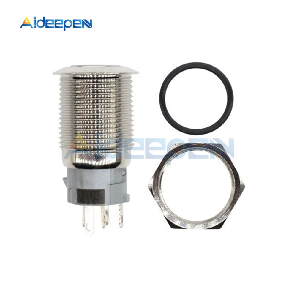 5PIN 12V 16mm Push Button Switch LED Display DIY Auto Push Power Metal ...
