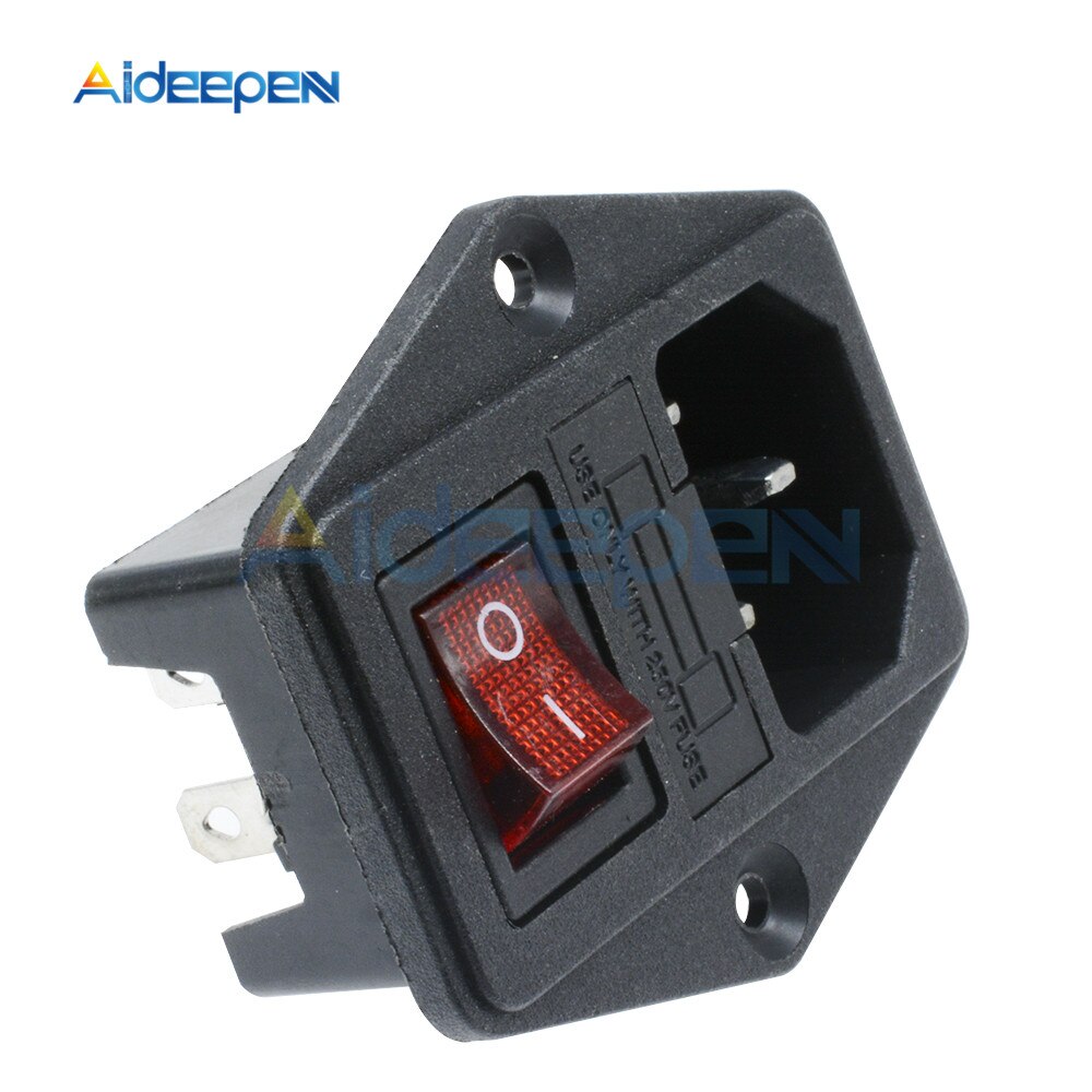 AC 250V 10A Black Red 3 Pin Terminal Power Socket switch with Fuse Hol ...