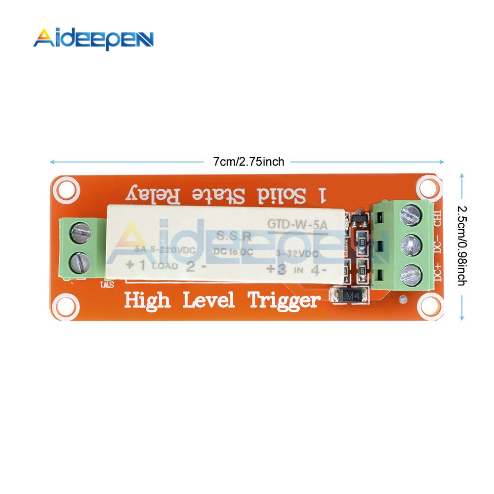 DC 5V 1 Channel SSR Solid State Relay Module High low Level Trigger 5A ...