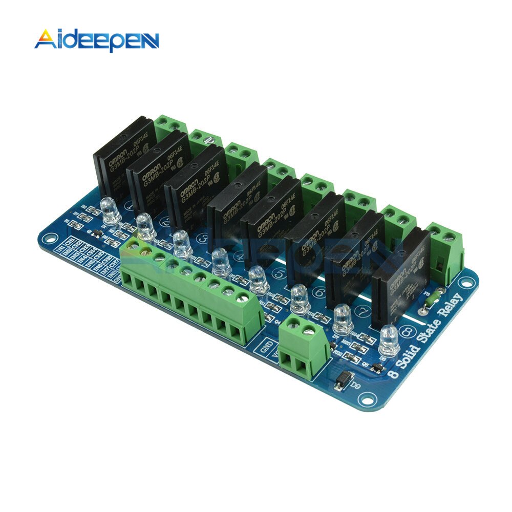 DC 5V SSR 8 Channel Solid State Relay Module Low Level G3MB 202P 240V ...
