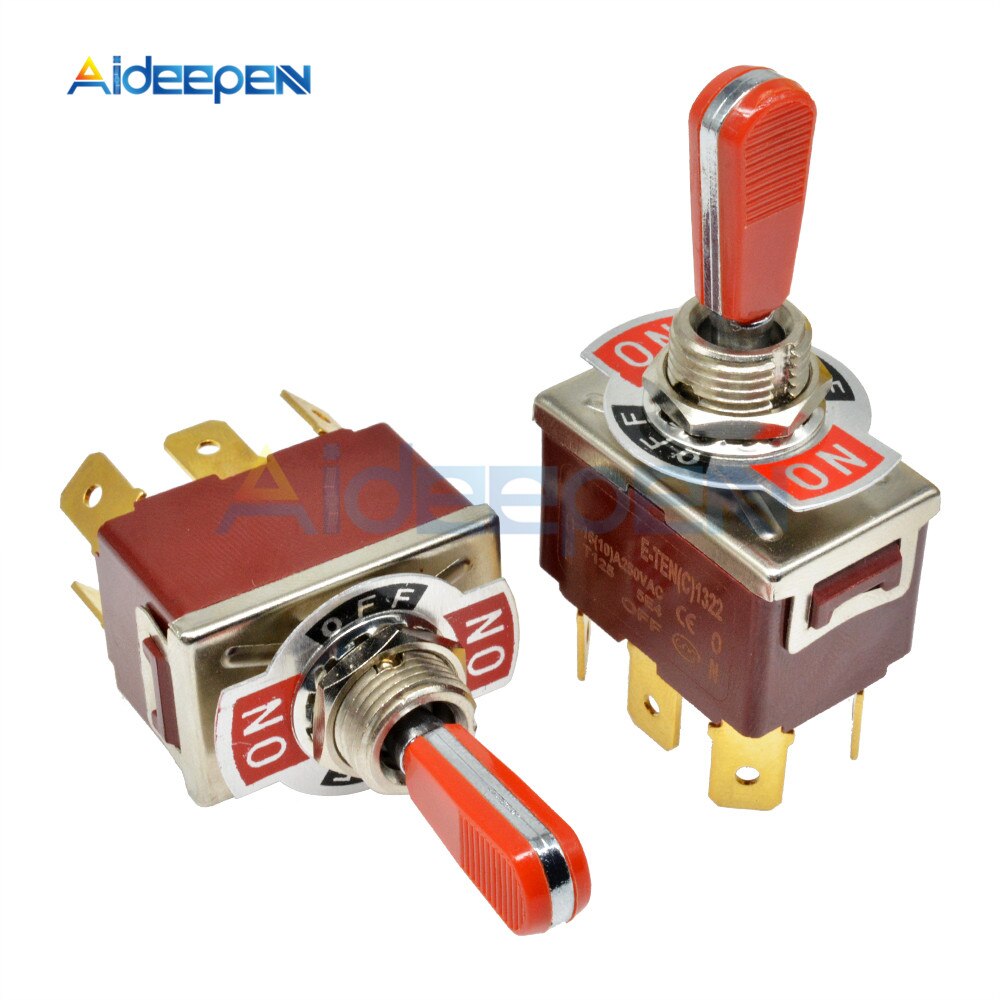 E TEN(C)1322 Toggle Switch Red 6 Pin ON OFF ON Switch Silver Contactor ...