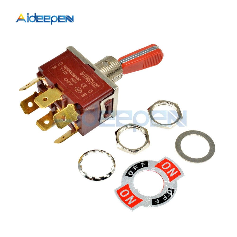E TEN(C)1322 Toggle Switch Red 6 Pin ON OFF ON Switch Silver Contactor ...