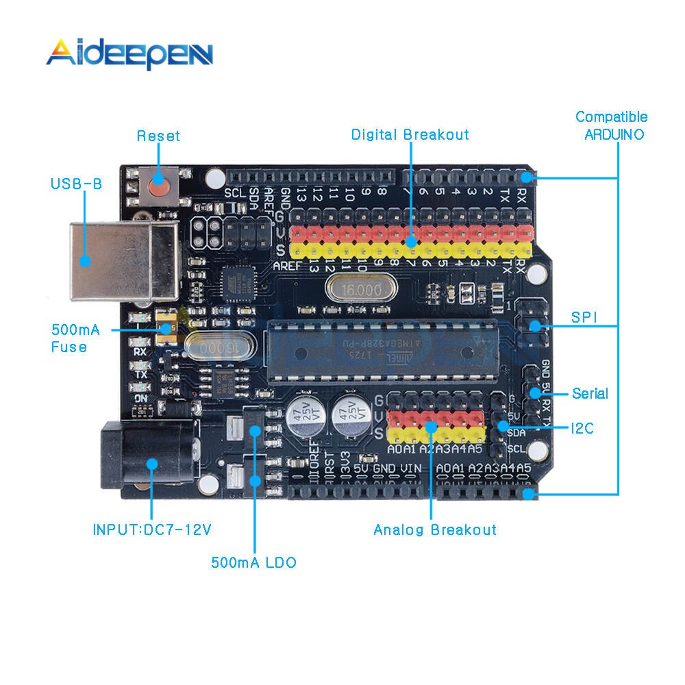 For Arduino UNO R3 PLUS Sensor I/O Shield Atmega328P Atmega16U2 Expans ...