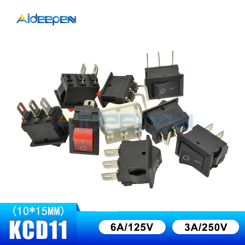 KCD11 Push Button Switch 10x15mm 2Pin 3Pin 3A 250V Snap in On Off On O ...