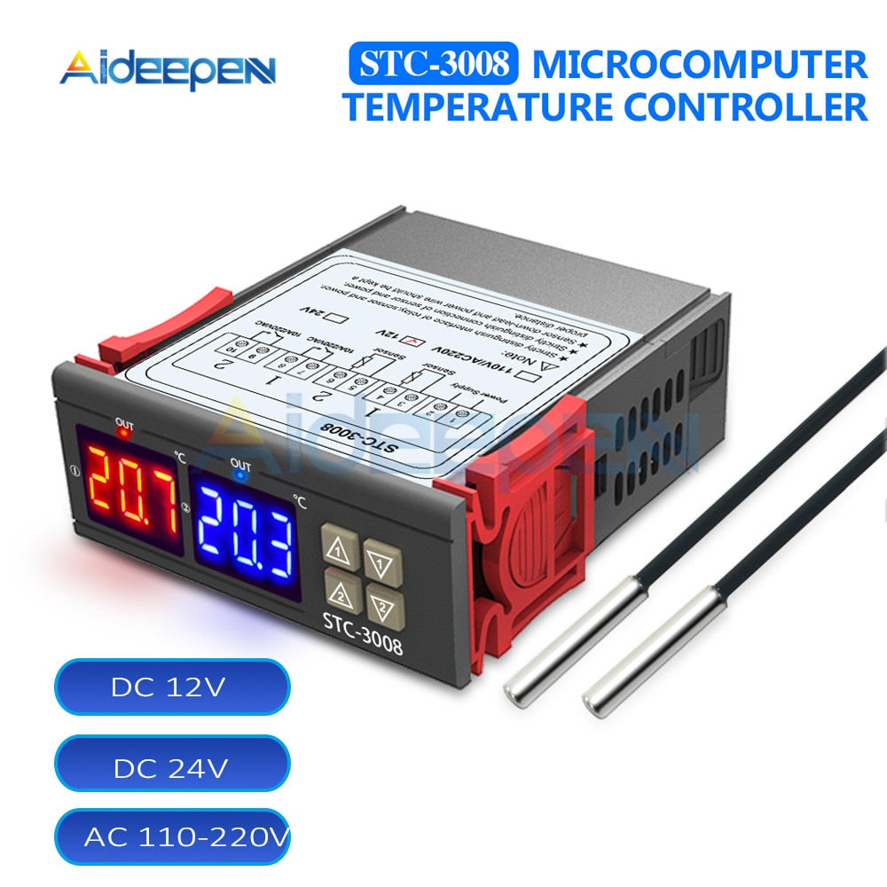 STC 3008 Dual Digital Temperature Controller Two Relay Output 12V 24V ...