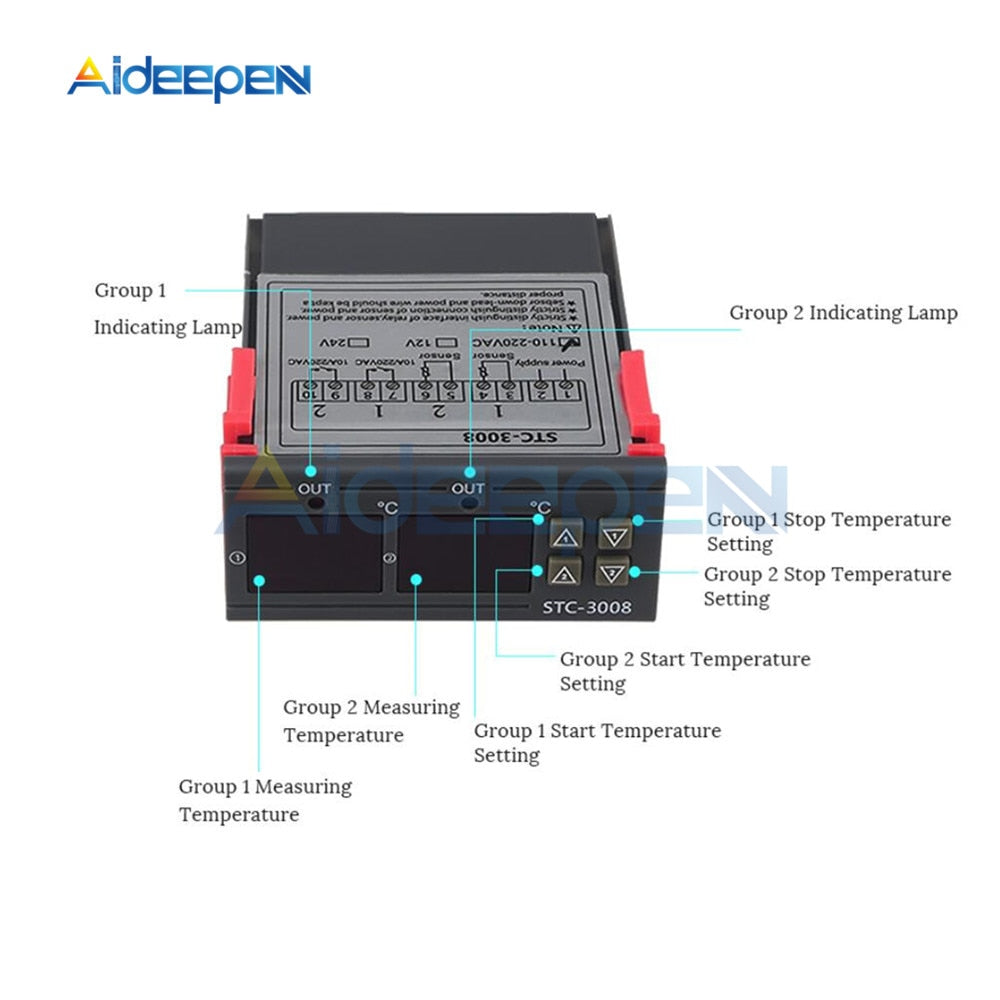 STC 3008 Dual Digital Temperature Controller Two Relay Output Thermost ...