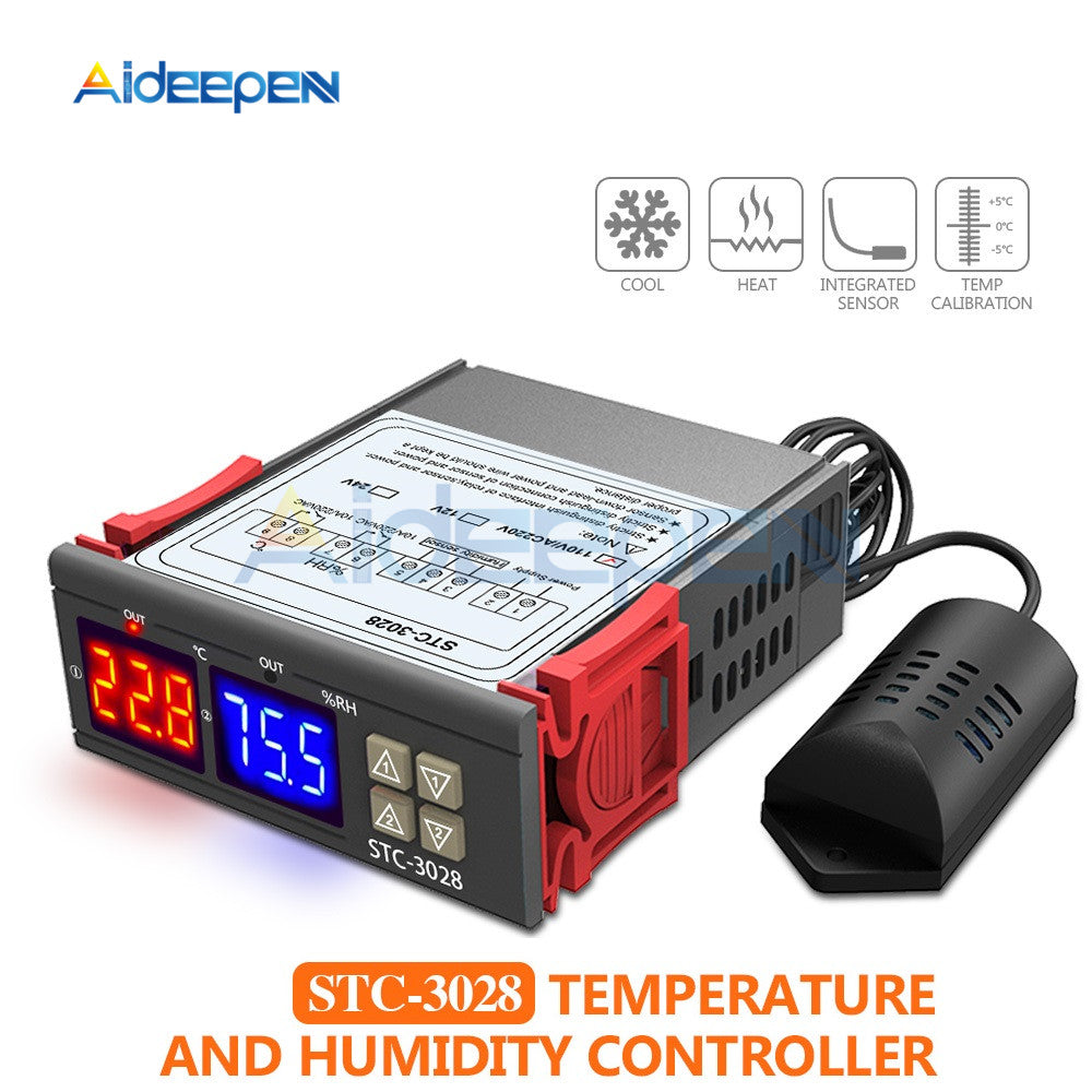 STC 3028 lED Dual Digital Thermostat Temperature Humidity Thermometer ...