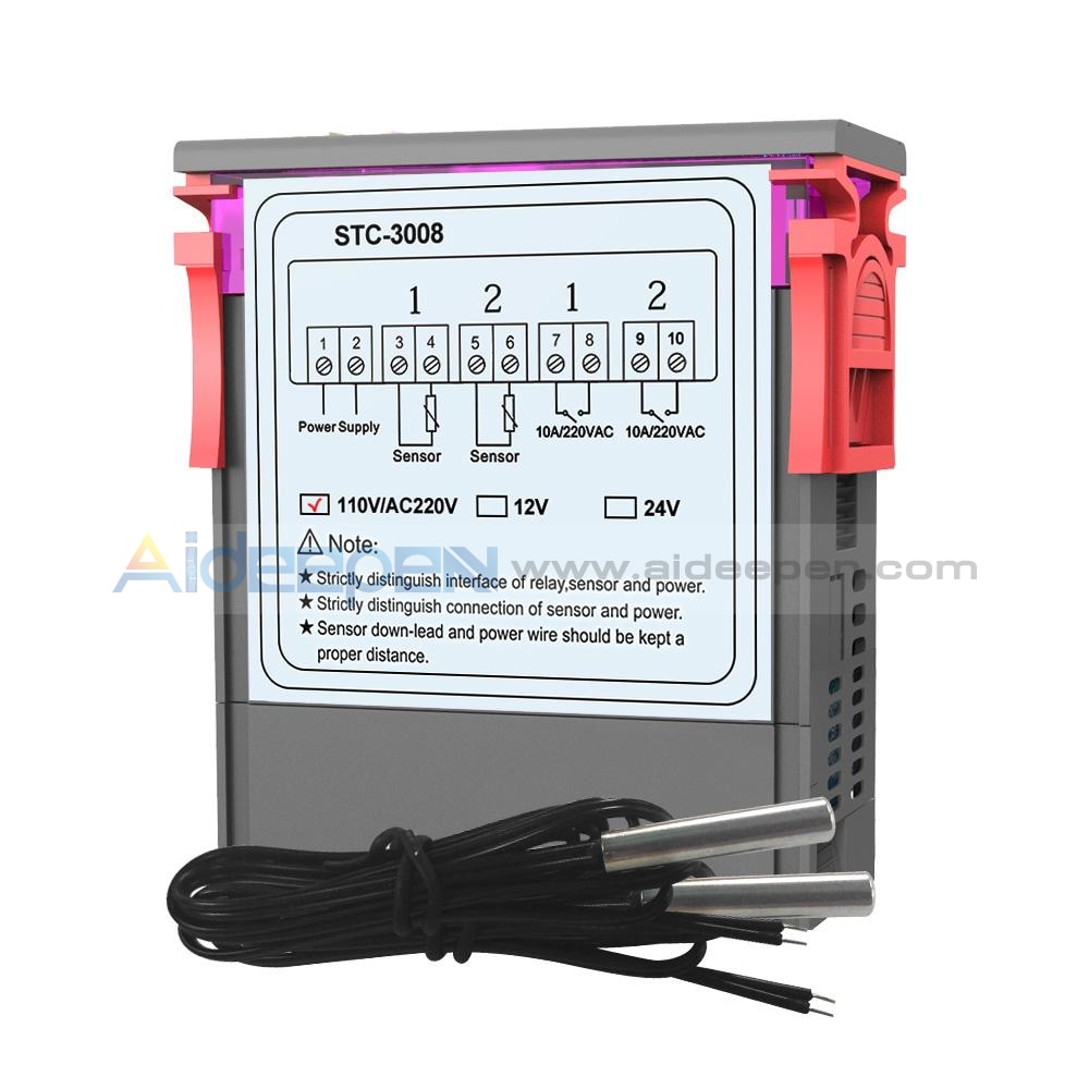 STC-3008 Digital Temperature Thermostat Controller Dual LED NTC Probe ...
