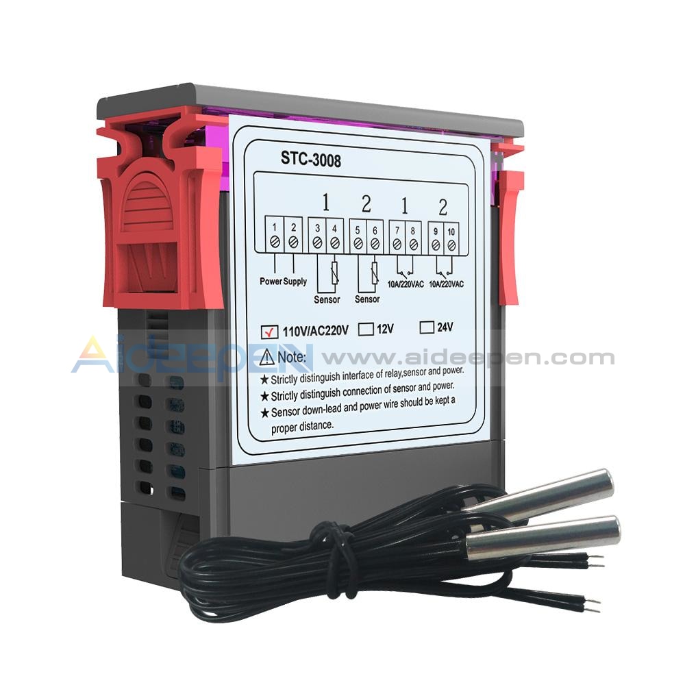 STC-3008 Digital Temperature Thermostat Controller Dual LED NTC Probe ...